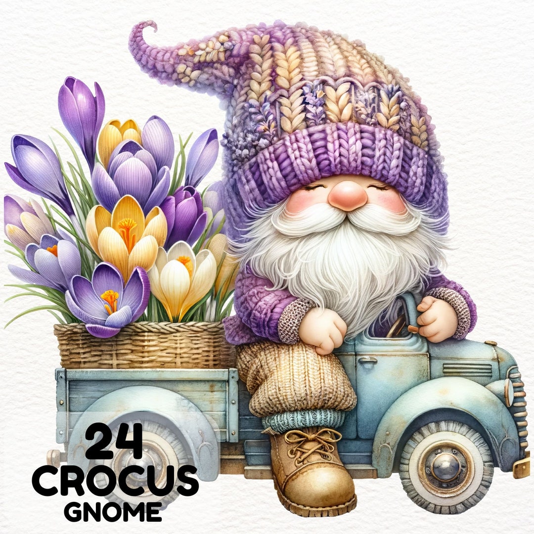 Crocus Gnome Clipart, Spring Flowers Gnome Clipart, Crocus Gnome Clipart, Spring Gnome ...