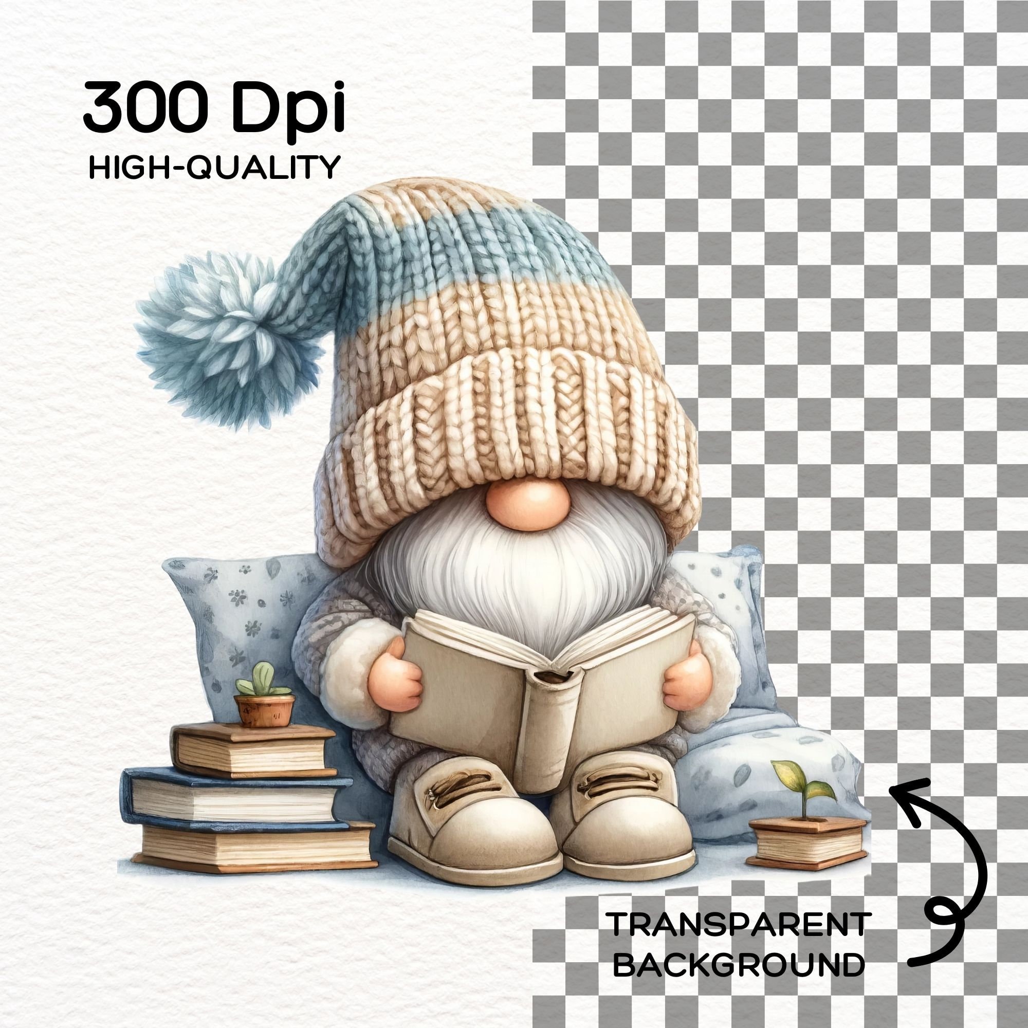 Watercolor Book Lover Gnome Clipart Bundle, Reading Gnome Clipart ...