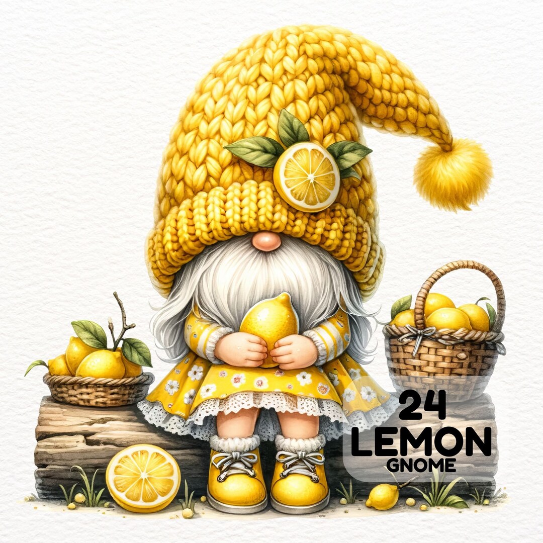 Watercolor Lemon Gnome Clipart, Lemon Gnome Clipart, Cute Gnome PNG ...