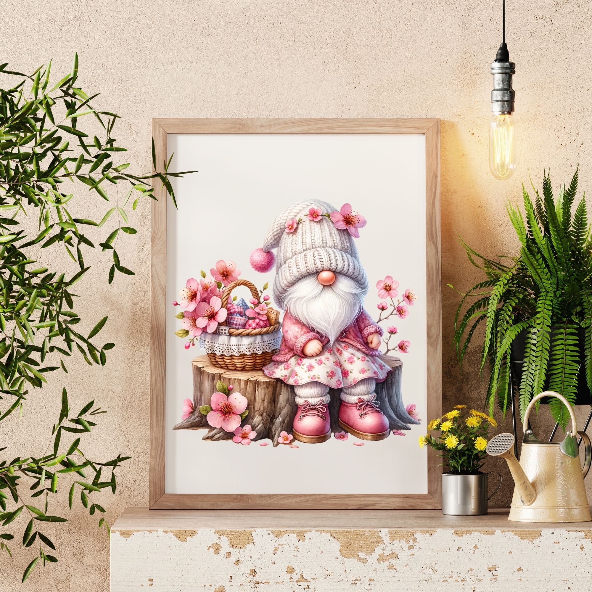 Spring Gnome Clipart, Watercolor Gnome Cherry Blossom, Spring Blossom ...