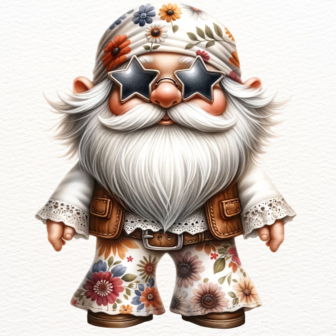 Watercolor Hippie Gnome Clipart Bundle, Hippy Gnome Clipart, Peace ...