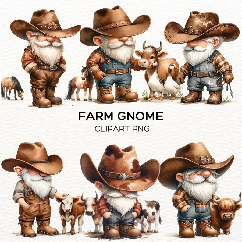 Watercolor Animal Farm Gnome Clipart Png, Animal Farm Gnome, Farmer ...
