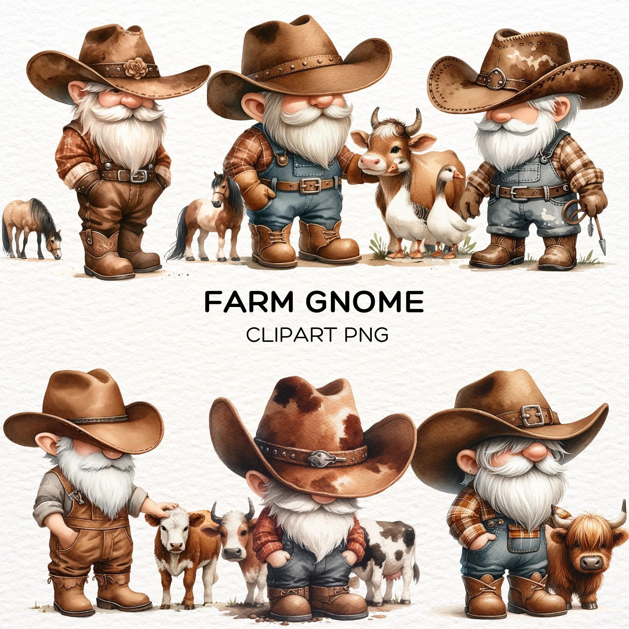 Watercolor Animal Farm Gnome Clipart Png, Animal Farm Gnome, Farmer ...