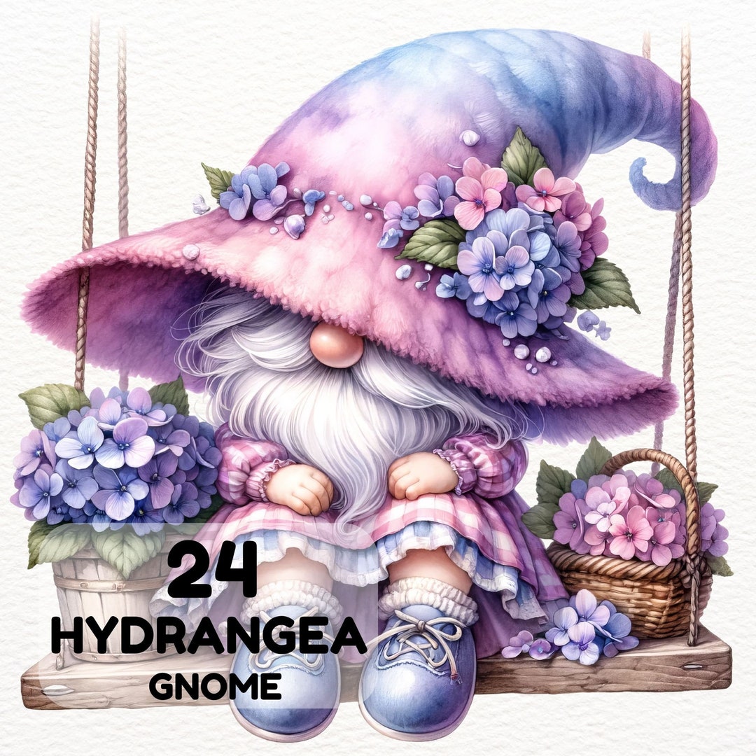 Watercolor Hydrangea Gnome Clipart, Cute Floral Gnome, Floral Gnome ...
