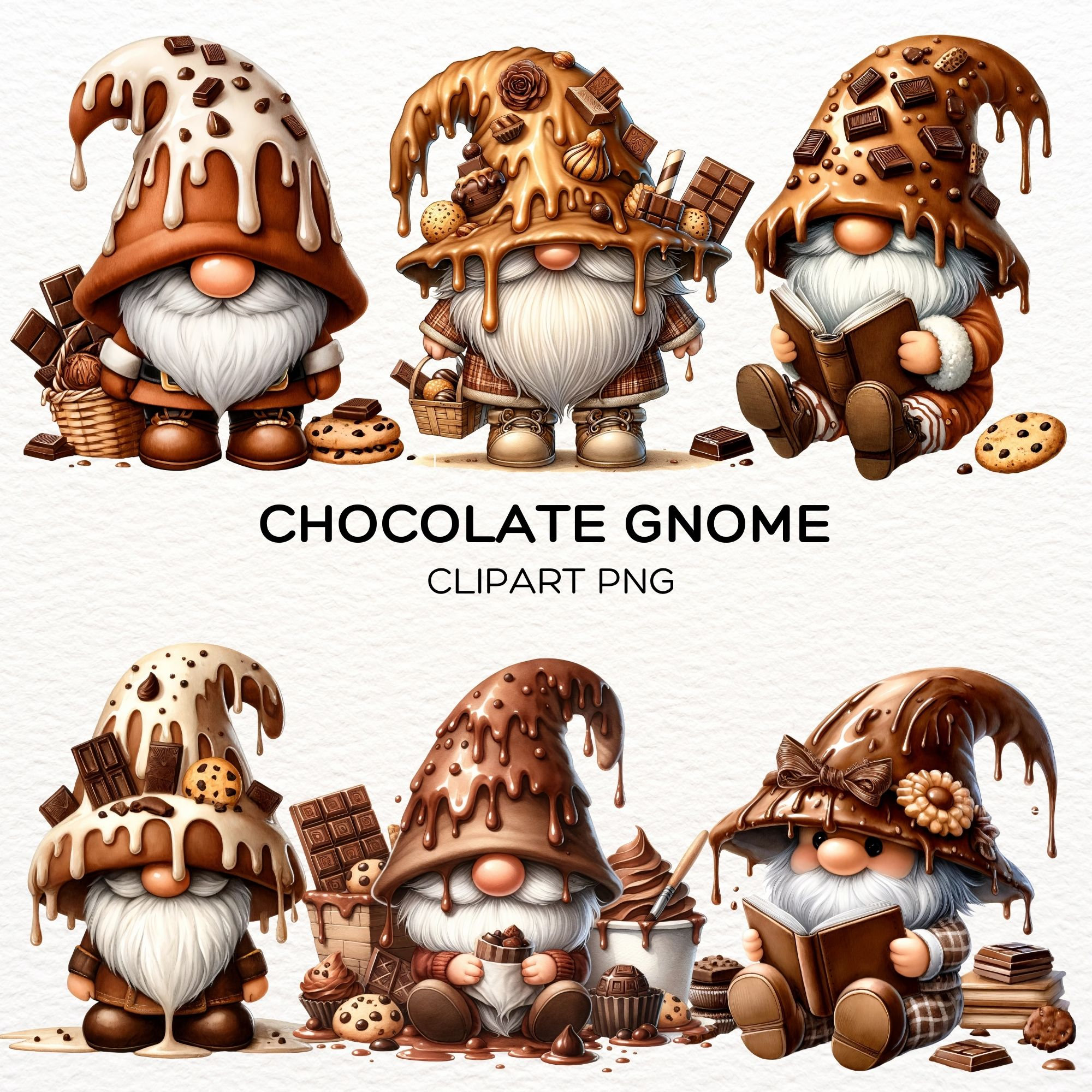 Watercolor Chocolate Gnome Clipart Bundle Png, Chocolate Gnome ...