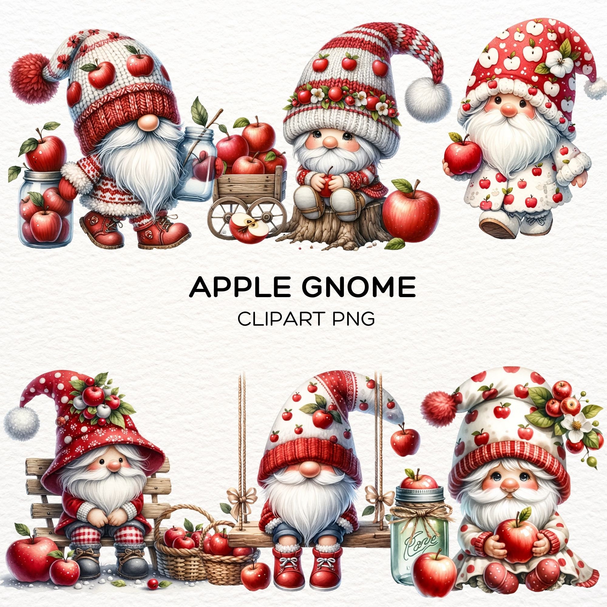 Gnome Apple Watercolor Clipart, Apple Gnome, Spring Gnome Clipart ...