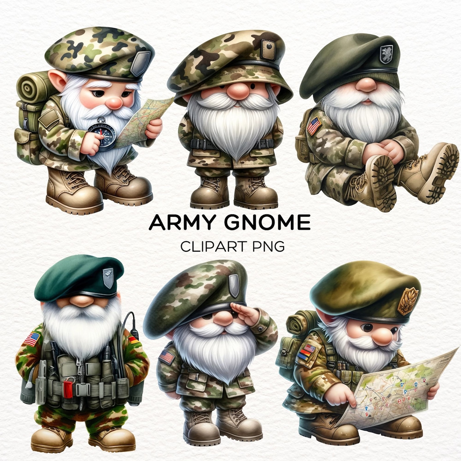 Army Gnomes Png Sublimation Design, Military Gnome, Soldier Gnome ...