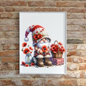 Watercolor Poppy Gnome Clipart, Poppy Gnome Watercolor Clipart, Spring ...