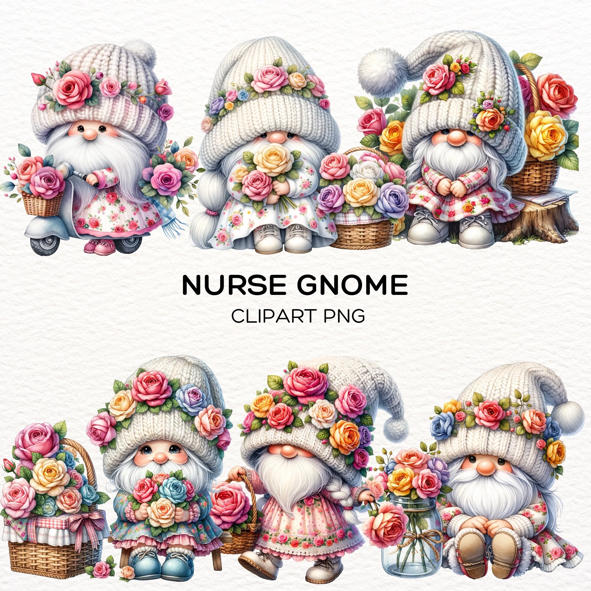 Rose Gnome Watercolor Clipart, Rose Gnome Clipart, Rose Gnome Png ...
