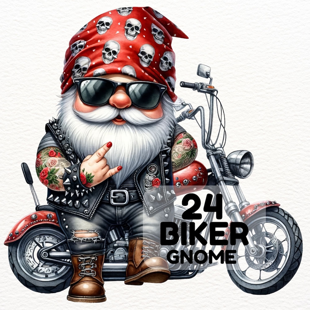 Biker Clipart, Gnome Clipart, Motorcycle American Gnome Biker Digital Download, Gnome Png, Biker ...