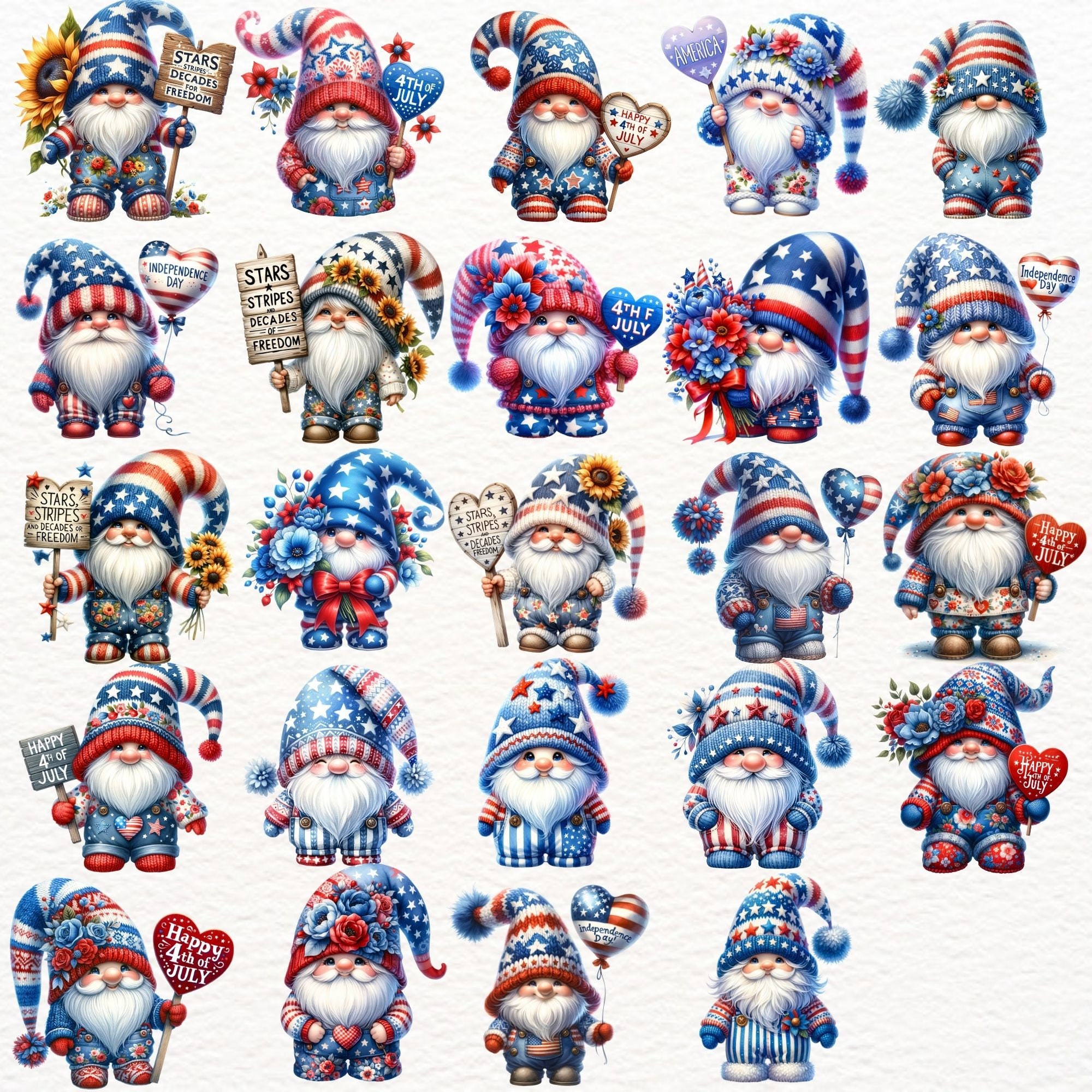 Watercolor Patriotic Gnome Clipart, Memorial Day Gnome Clipart, 4th of ...