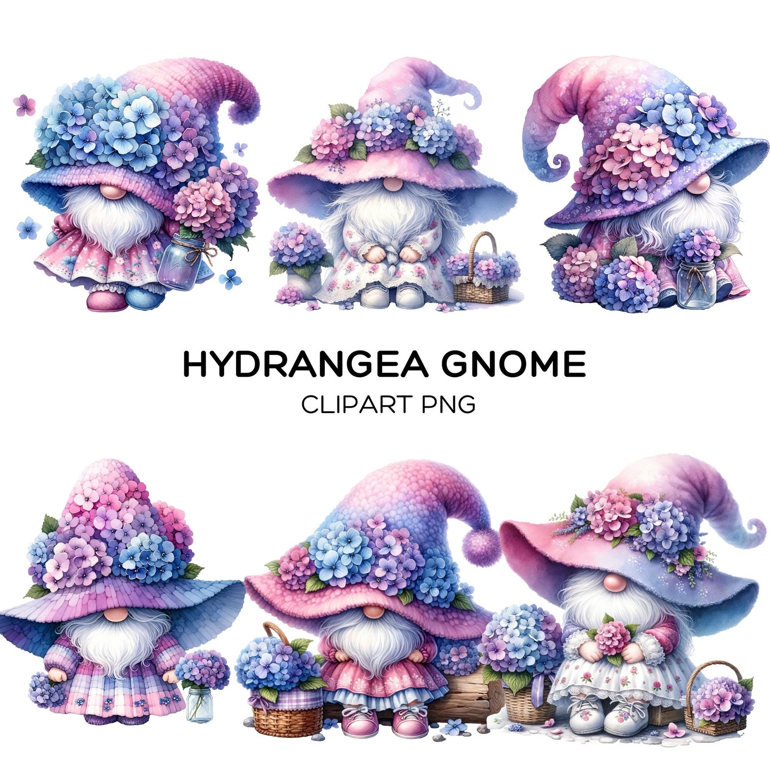 Watercolor Hydrangea Gnome Clipart, Cute Floral Gnome, Floral Gnome ...