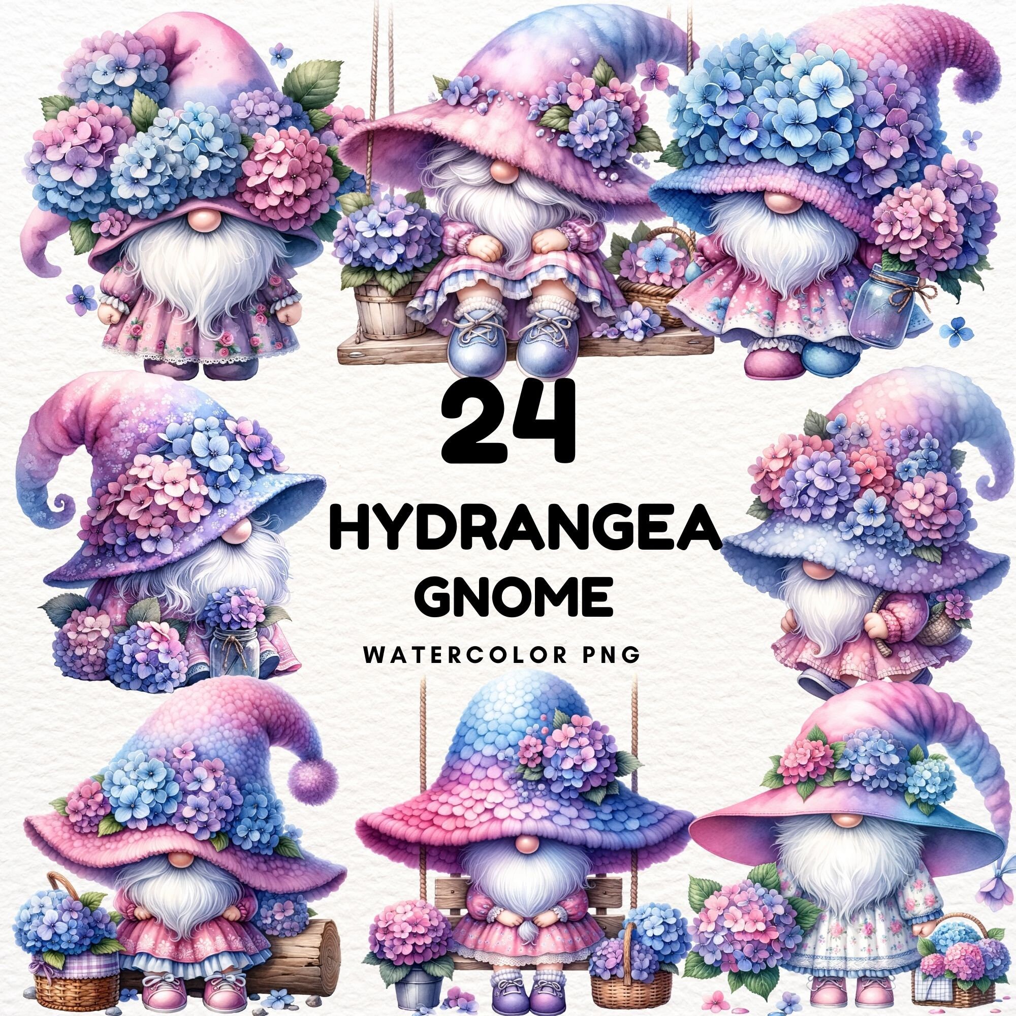 Watercolor Hydrangea Gnome Clipart, Cute Floral Gnome, Floral Gnome ...