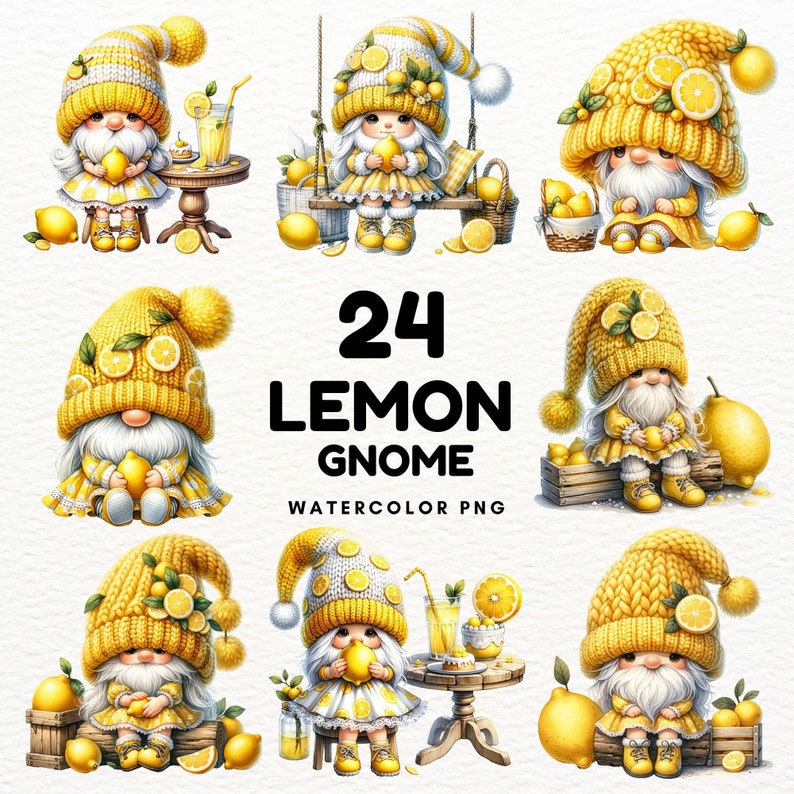 Watercolor Lemon Gnome Clipart, Lemon Gnome Clipart, Cute Gnome PNG ...