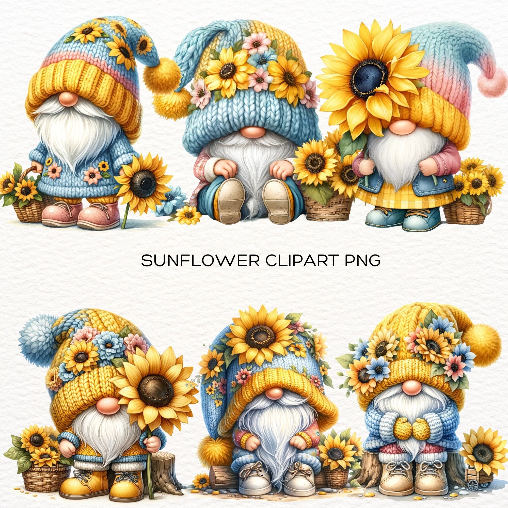 Sunflower Gnome PNG Clipart, Garden Gnome Watercolor Clipart, Gnome ...