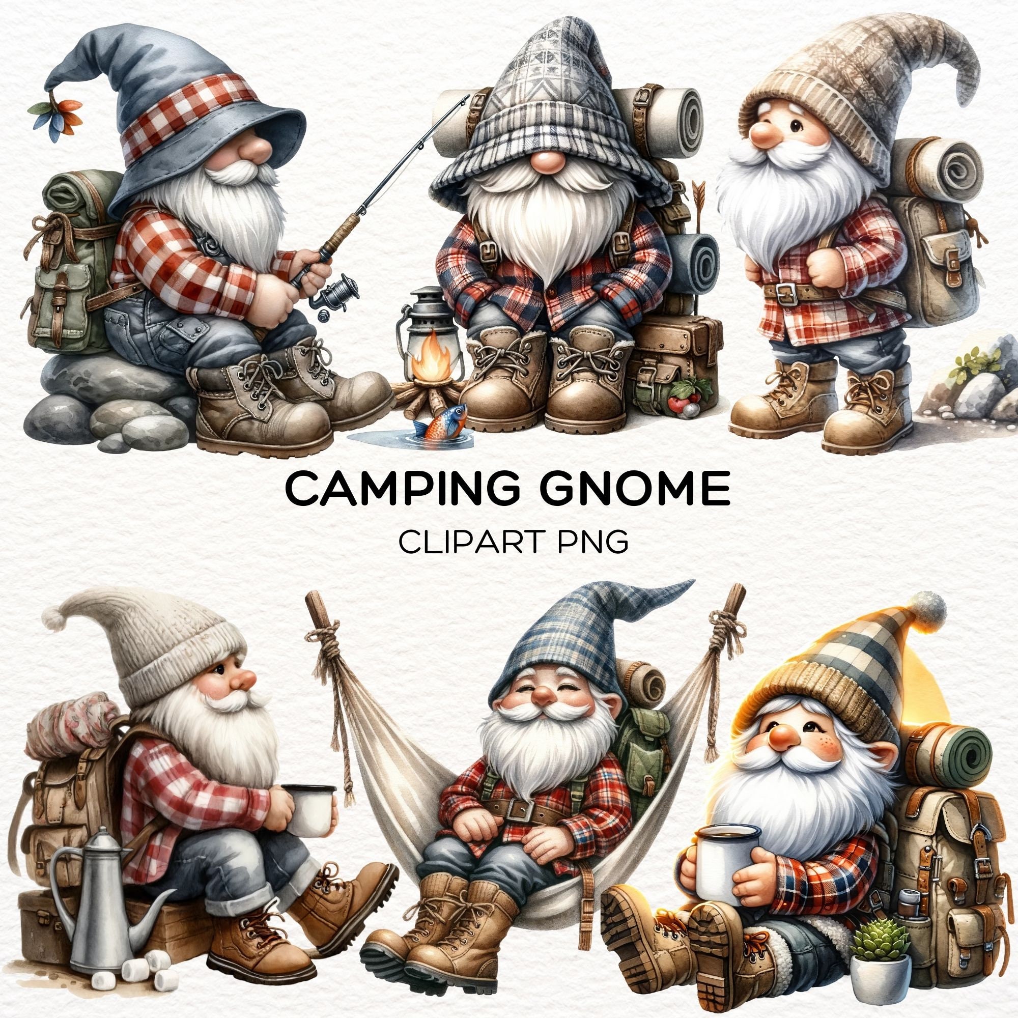 Watercolor Camping Gnome Clipart, Camping Gnome Png, Adventure Gnome ...
