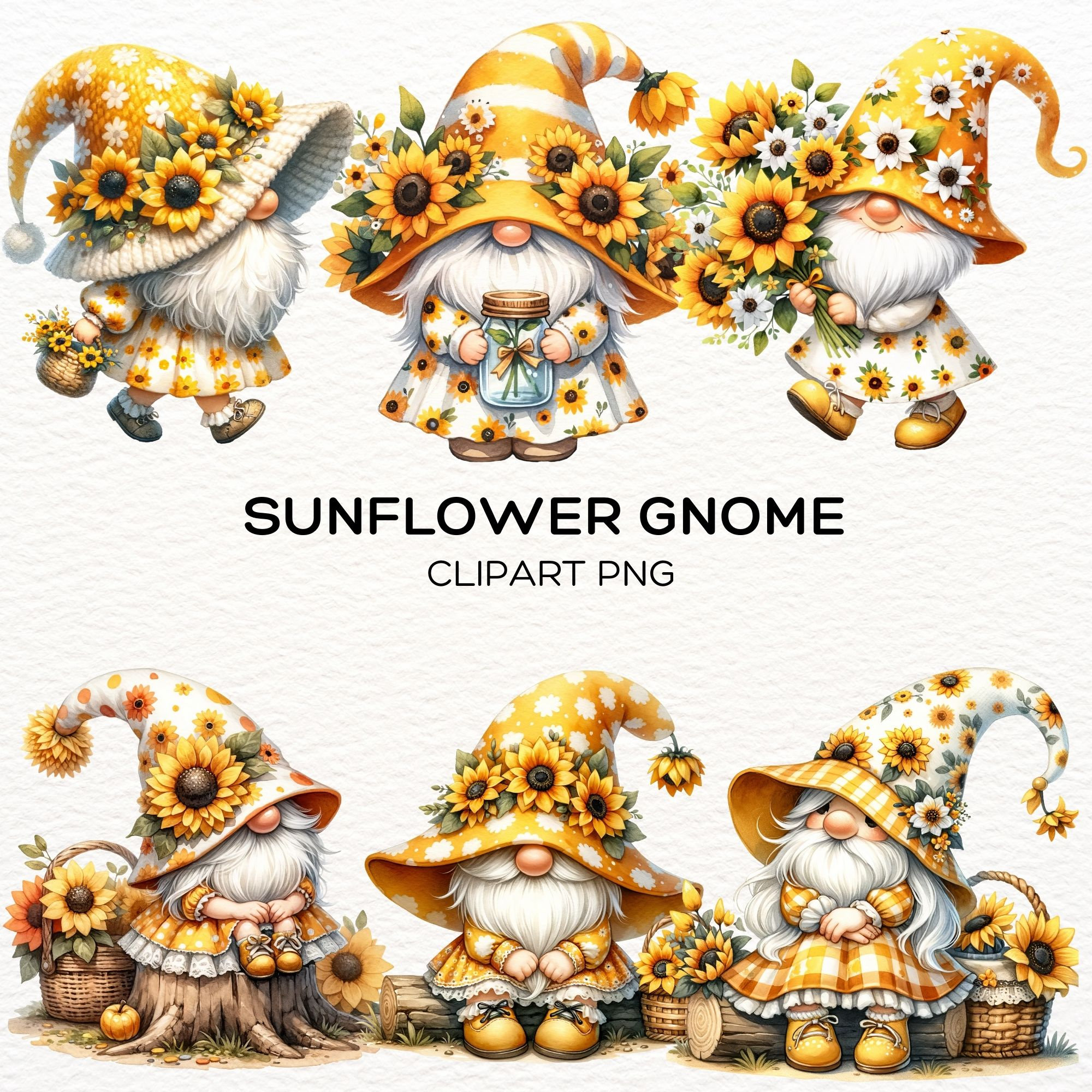 Sunflower Gnome PNG Clipart, Garden Gnome Watercolor Clipart, Gnome ...