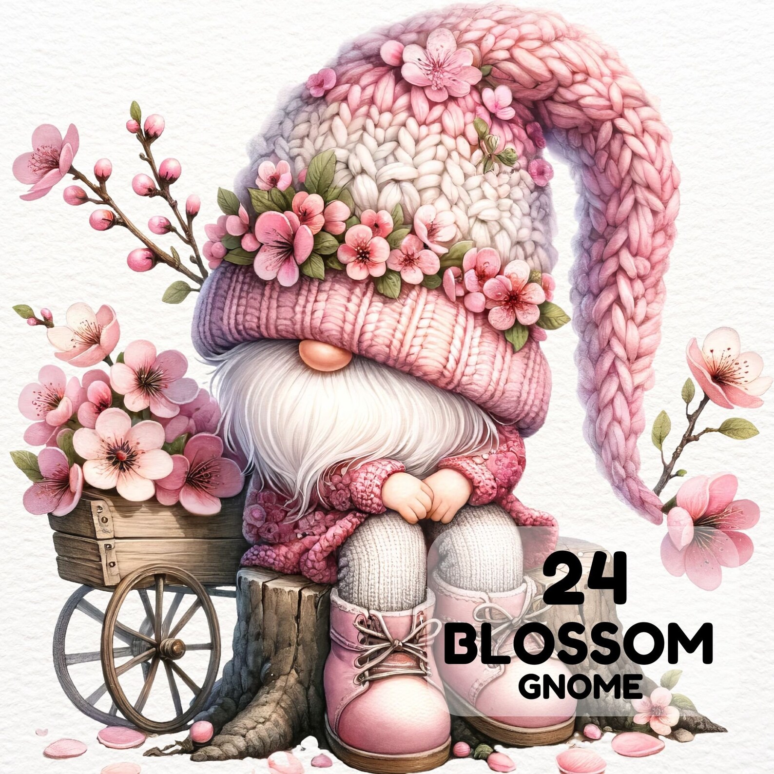 Spring Gnome Clipart, Watercolor Gnome Cherry Blossom, Spring Blossom ...