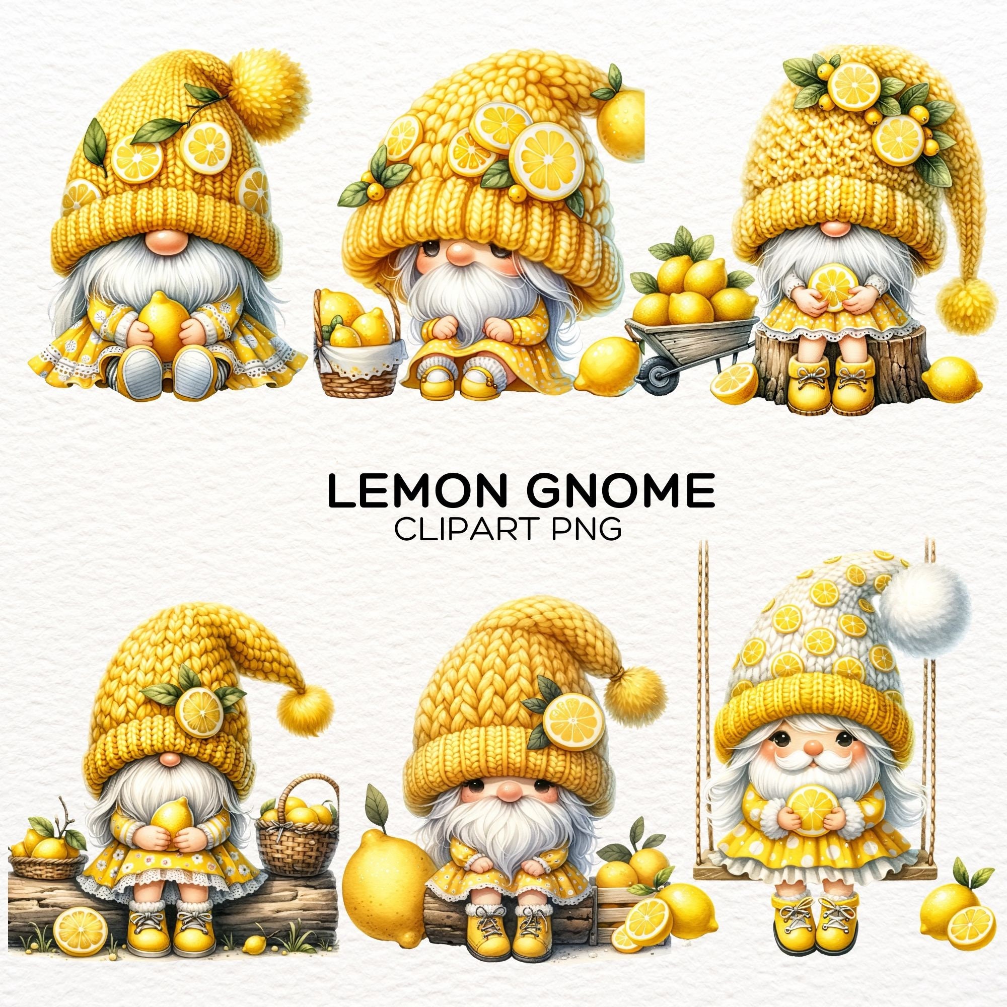 Watercolor Lemon Gnome Clipart, Lemon Gnome Clipart, Cute Gnome PNG ...