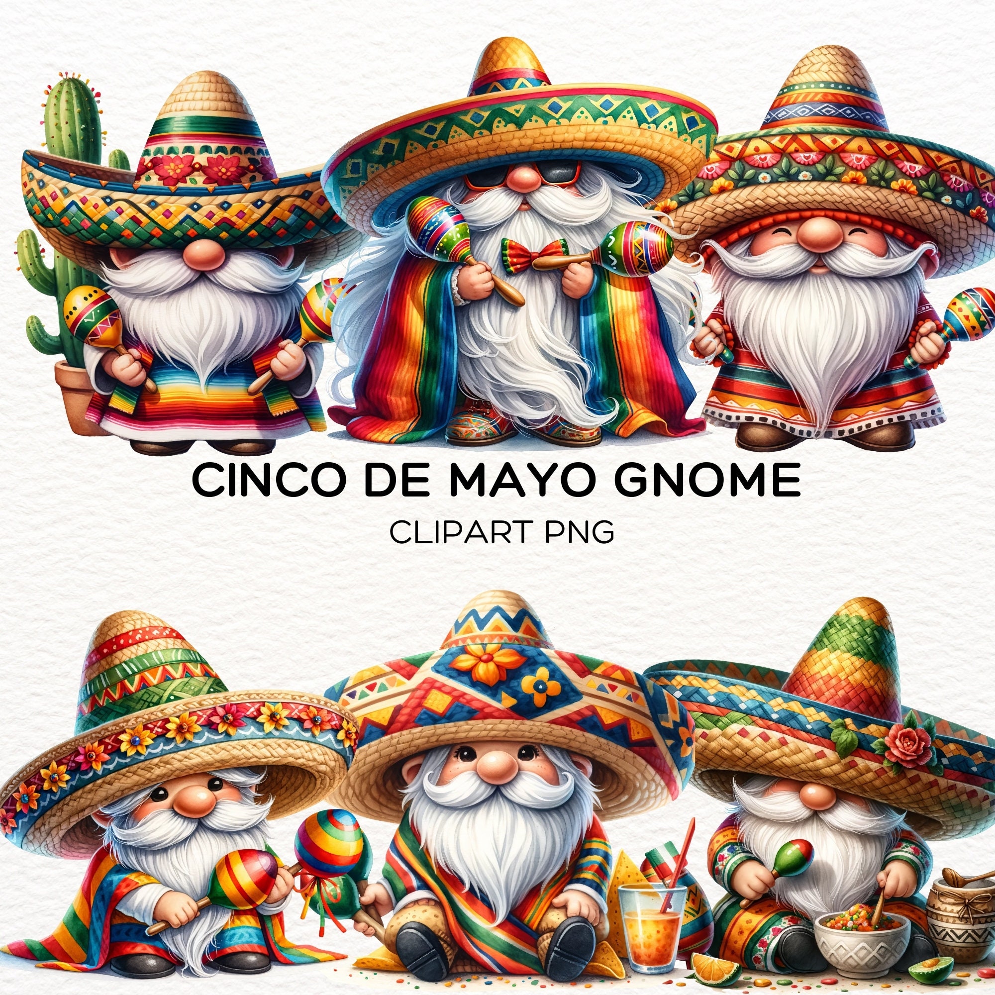 Cinco De Mayo Watercolor Gnomes PNG Clipart, Mexican Gnomes PNG, Cinco ...