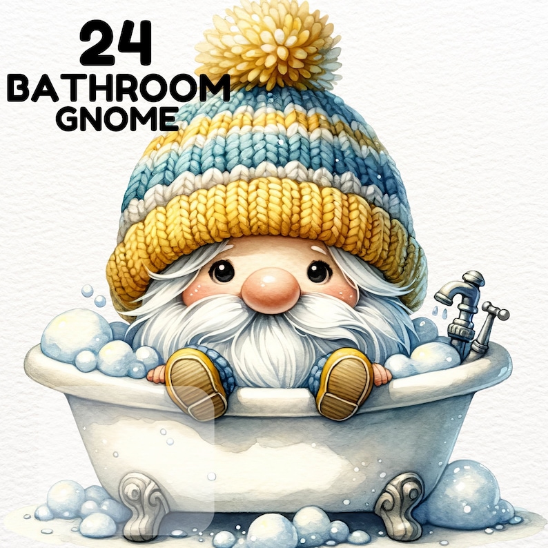 Watercolor Bathroom Gnome Clipart PNG, Bathroom Gnome Clipart PNG, Bathing Bubble, Toilet Gnome ...