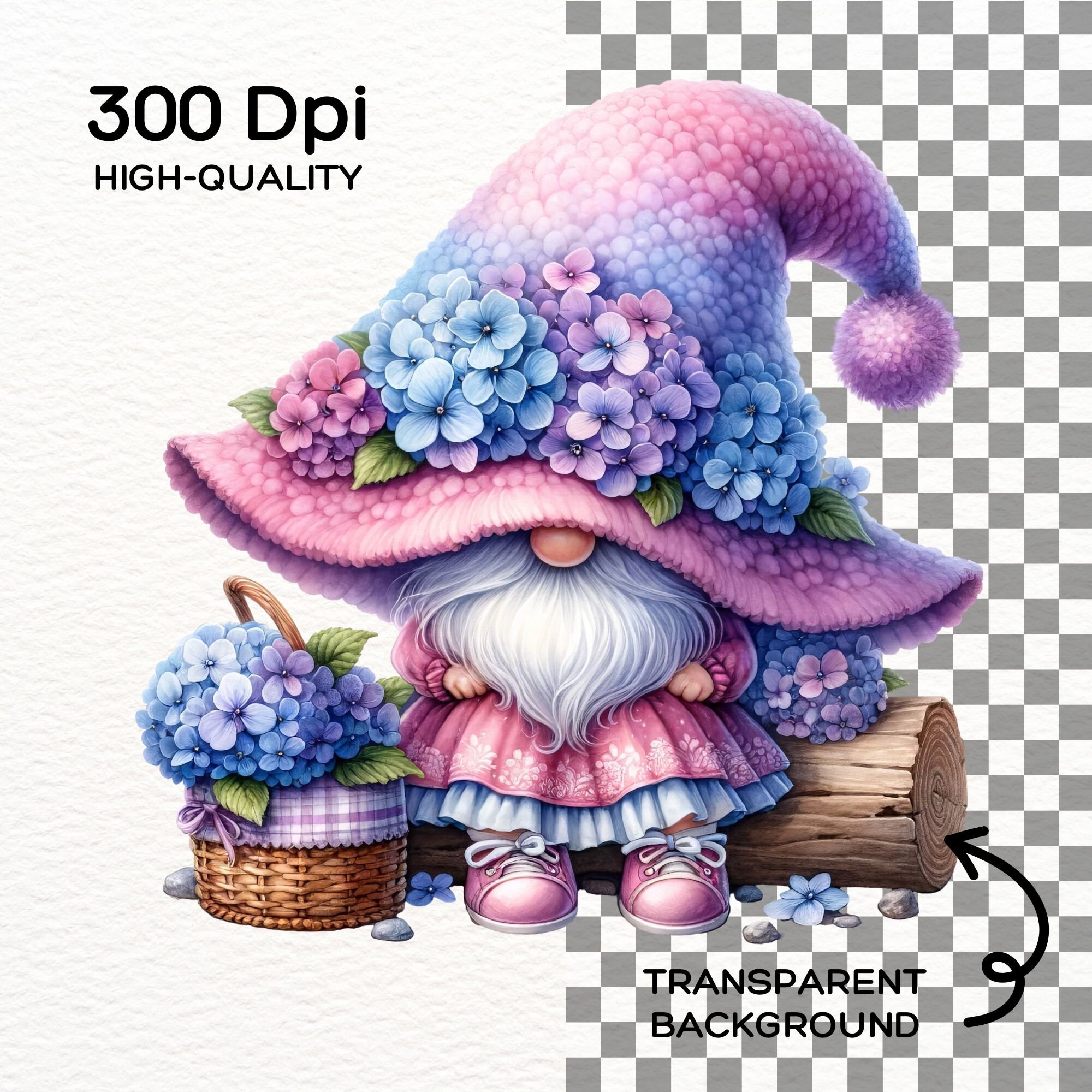 Watercolor Hydrangea Gnome Clipart, Cute Floral Gnome, Floral Gnome ...