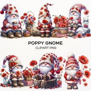 Watercolor Poppy Gnome Clipart, Poppy Gnome Watercolor Clipart, Spring ...
