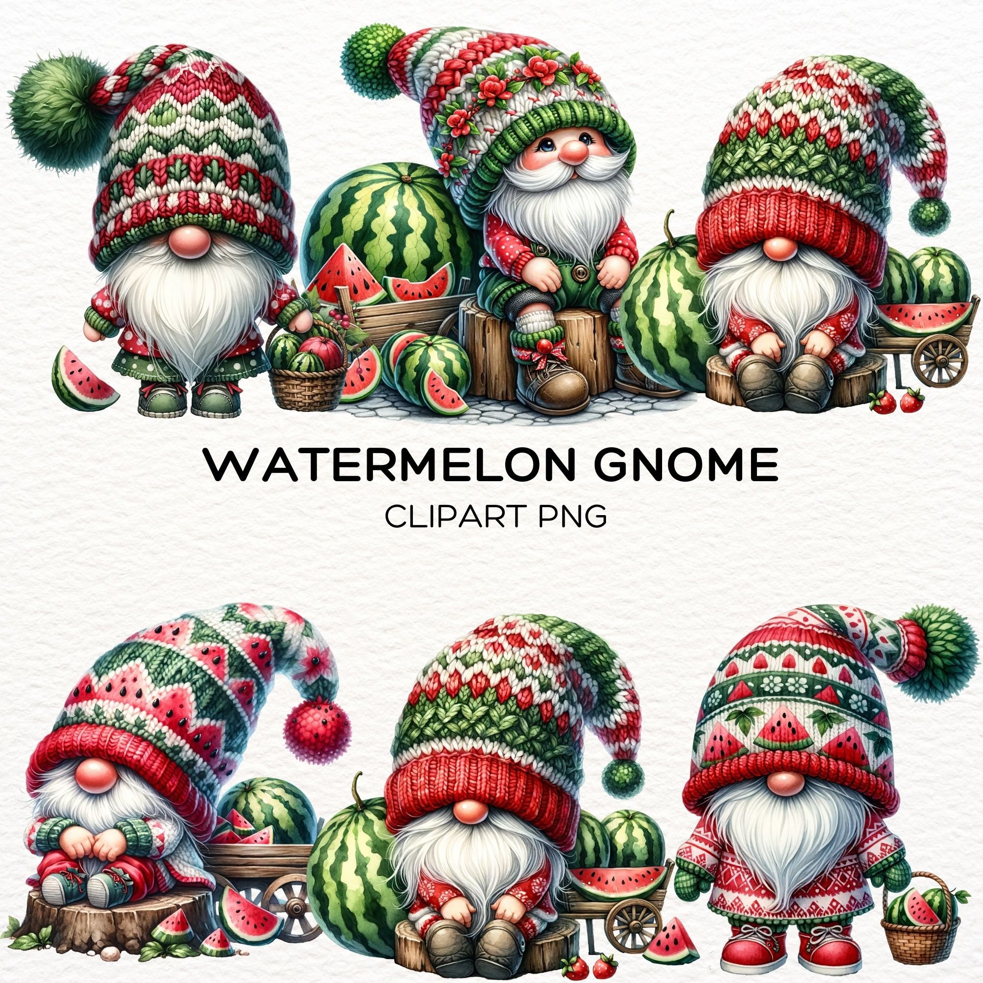 Watermelon Gnome Clipart, Cute Watermelon PNG, Watercolor Gnome Clipart ...