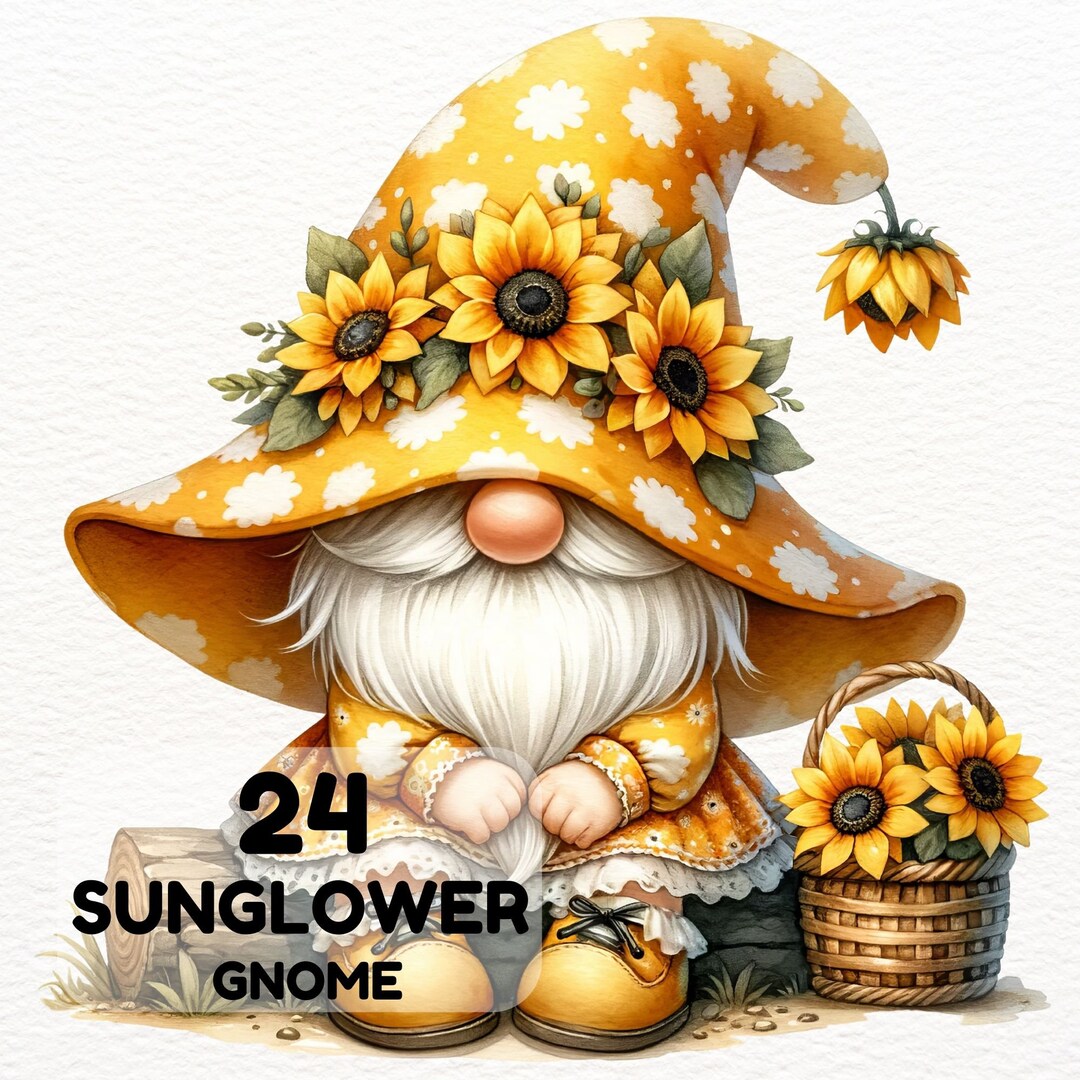 Sunflower Gnome PNG Clipart, Garden Gnome Watercolor Clipart, Gnome ...