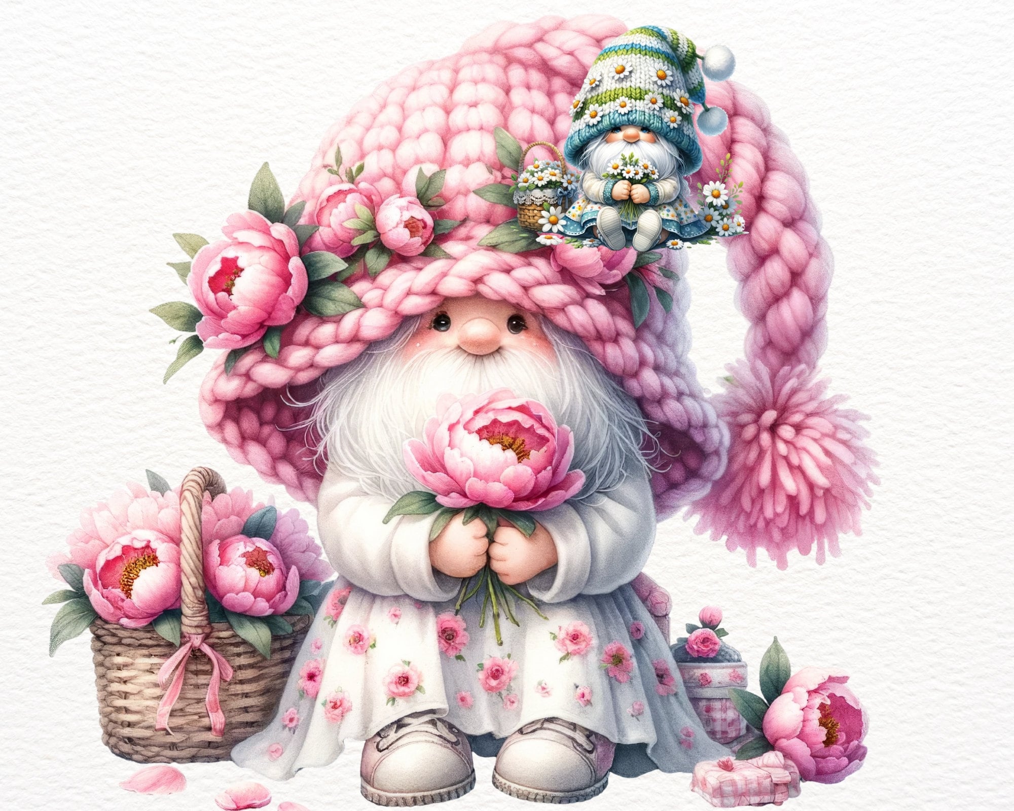 Watercolor Gnome Clipart Bundle Png, Spring Gnome Png, Spring Floral ...