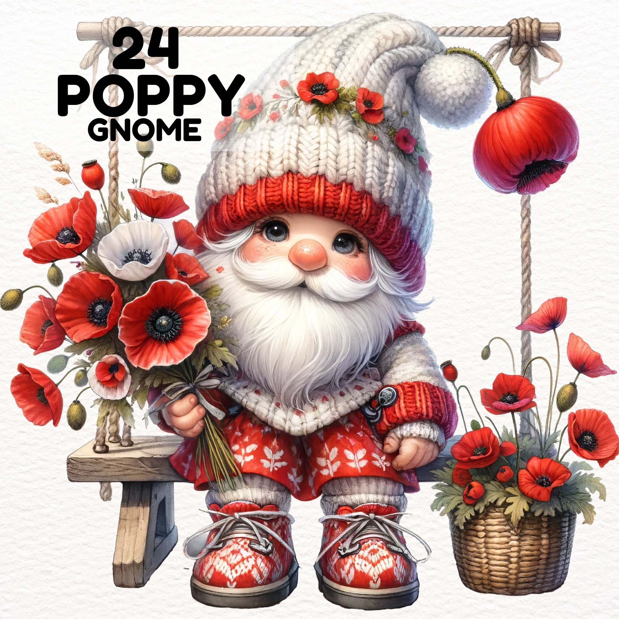 Watercolor Poppy Gnome Clipart, Poppy Gnome Watercolor Clipart, Spring ...