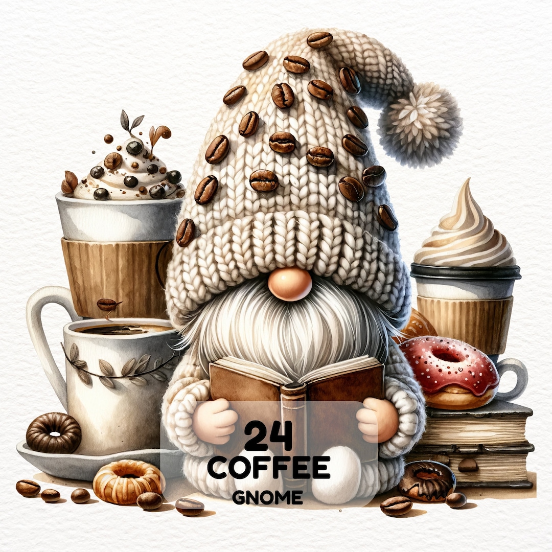 Watercolor Coffee Gnome, Coffee Gnomes Png, Coffee Latte Gnome, Cute ...
