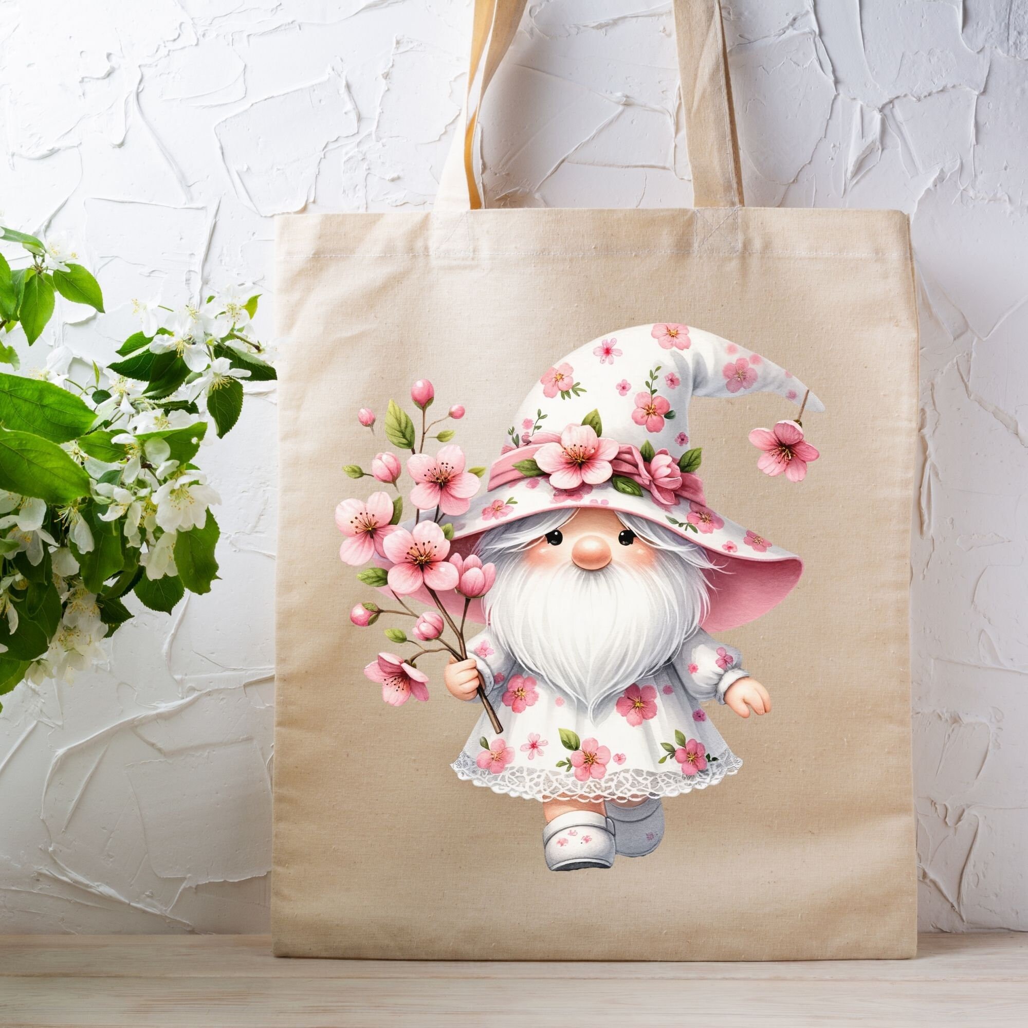 Spring Gnome Clipart, Watercolor Gnome Cherry Blossom, Spring Blossom ...