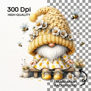 Watercolor Bee Gnomes Clipart, Gnome Bee Clipart, Bee Clipart, Bee ...