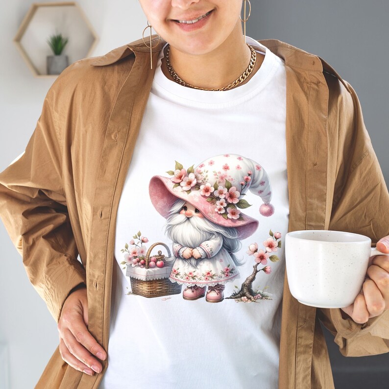 Spring Gnome Clipart, Watercolor Gnome Cherry Blossom, Spring Blossom ...