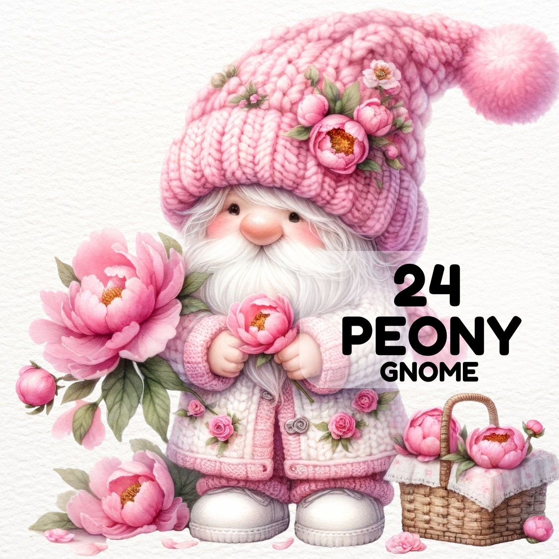 Spring Gnome Clipart, Watercolor Gnome Peony, Spring Peony Gnome PNG ...