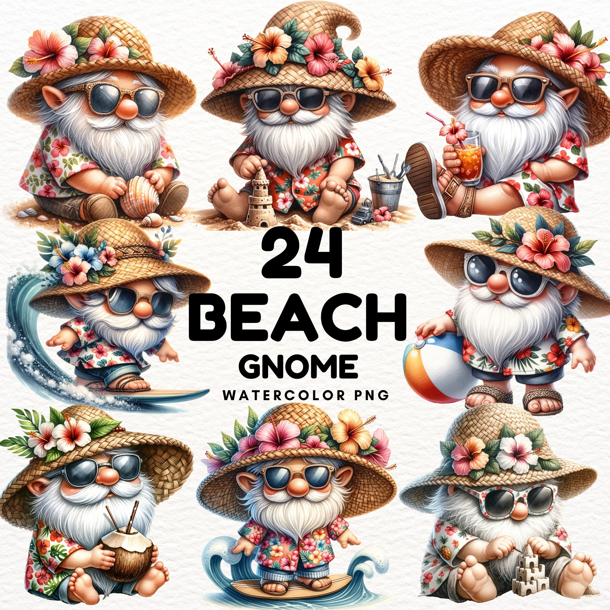 Watercolor Summer Beach Gnome Clipart Png, Gnome Summer Beach Clipart ...