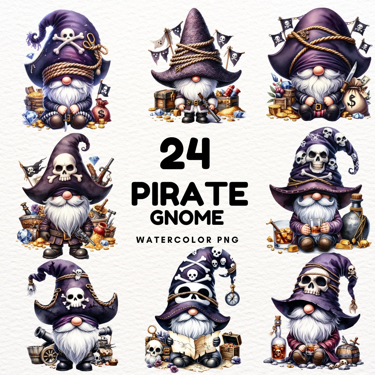 Watercolor Pirate Gnome Clipart, Fantasy Pirate, Pirate Gnome ...