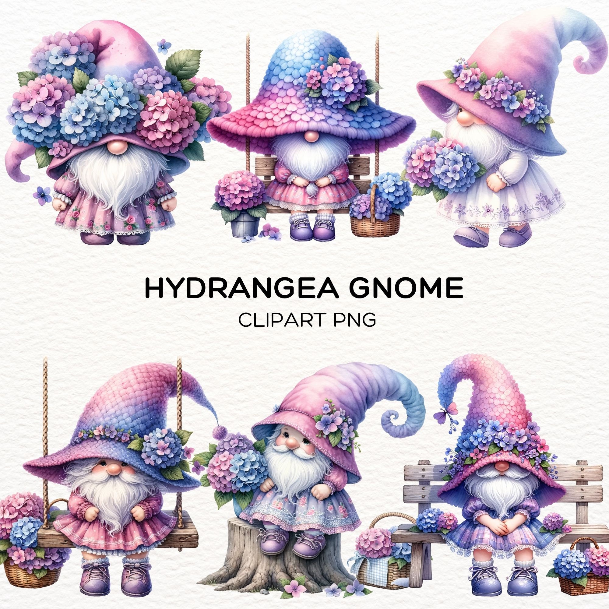 Watercolor Hydrangea Gnome Clipart, Cute Floral Gnome, Floral Gnome ...