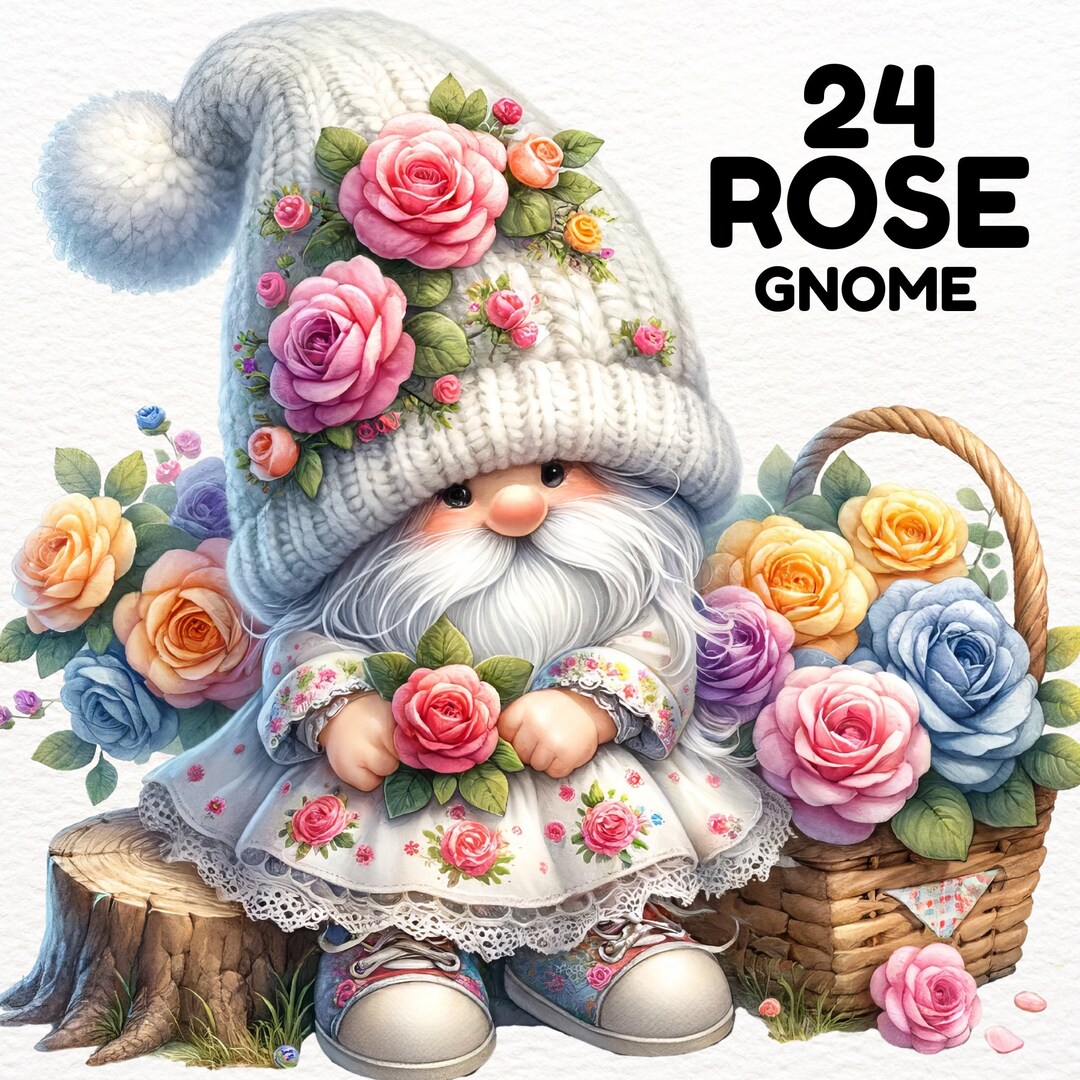 Rose Gnome Watercolor Clipart, Rose Gnome Clipart, Rose Gnome Png ...