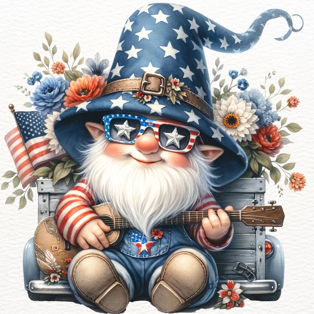 Watercolor Patriotic Gnome Clipart, Memorial Day Gnome Clipart, 4th of ...