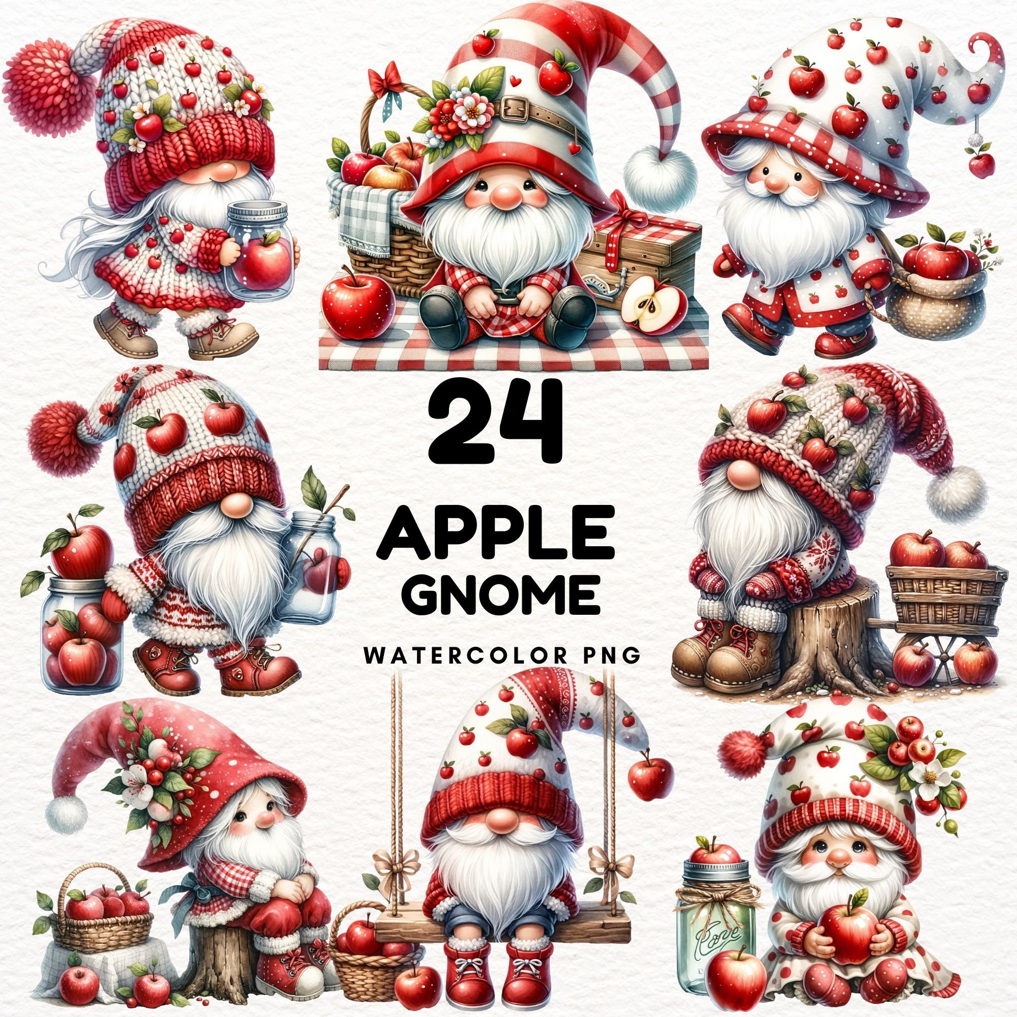 Gnome Apple Watercolor Clipart, Apple Gnome, Spring Gnome Clipart ...