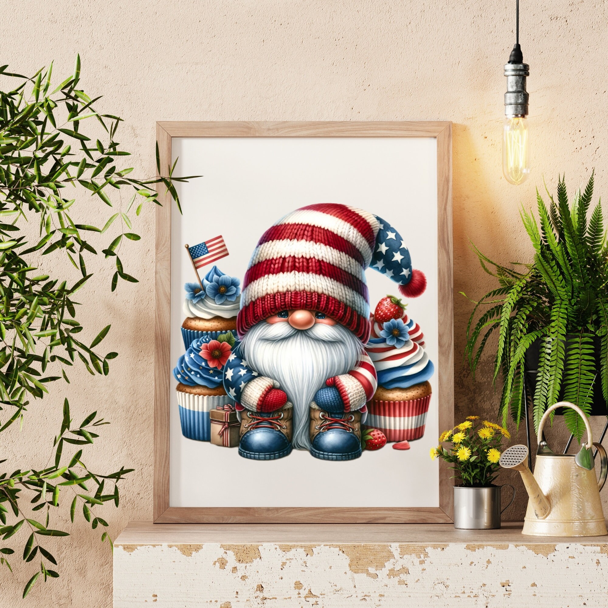 Watercolor Patriotic Gnome Clipart, Memorial Day Gnome Clipart, 4th of ...