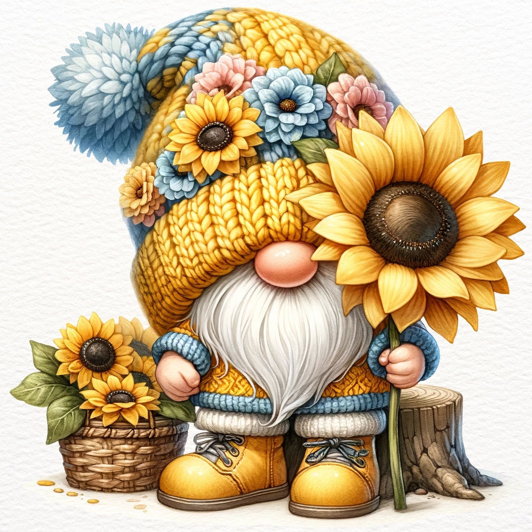 Sunflower Gnome PNG Clipart, Garden Gnome Watercolor Clipart, Gnome ...