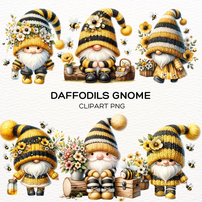 Watercolor Bee Gnomes Clipart, Gnome Bee Clipart, Bee Clipart, Bee ...