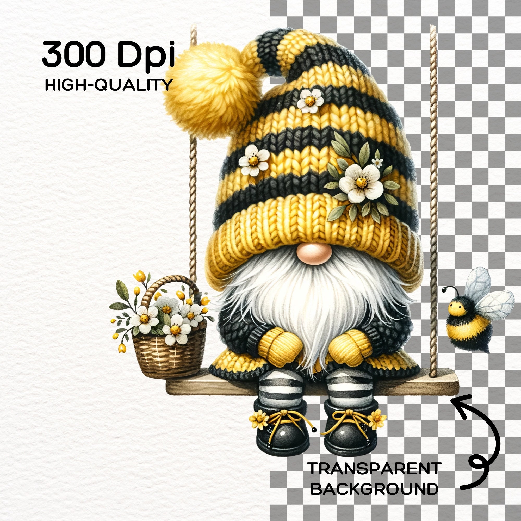 Watercolor Bee Gnomes Clipart, Gnome Bee Clipart, Bee Clipart, Bee ...