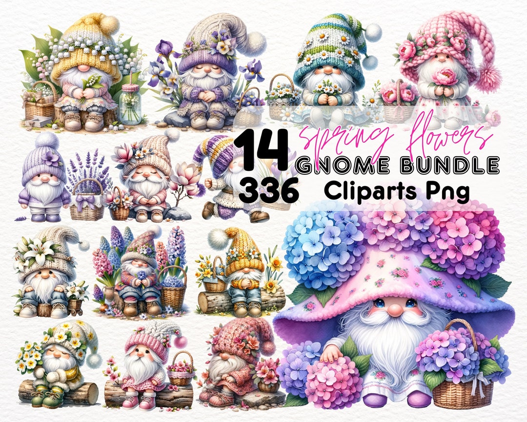Watercolor Gnome Clipart Bundle Png, Spring Gnome Png, Spring Floral ...