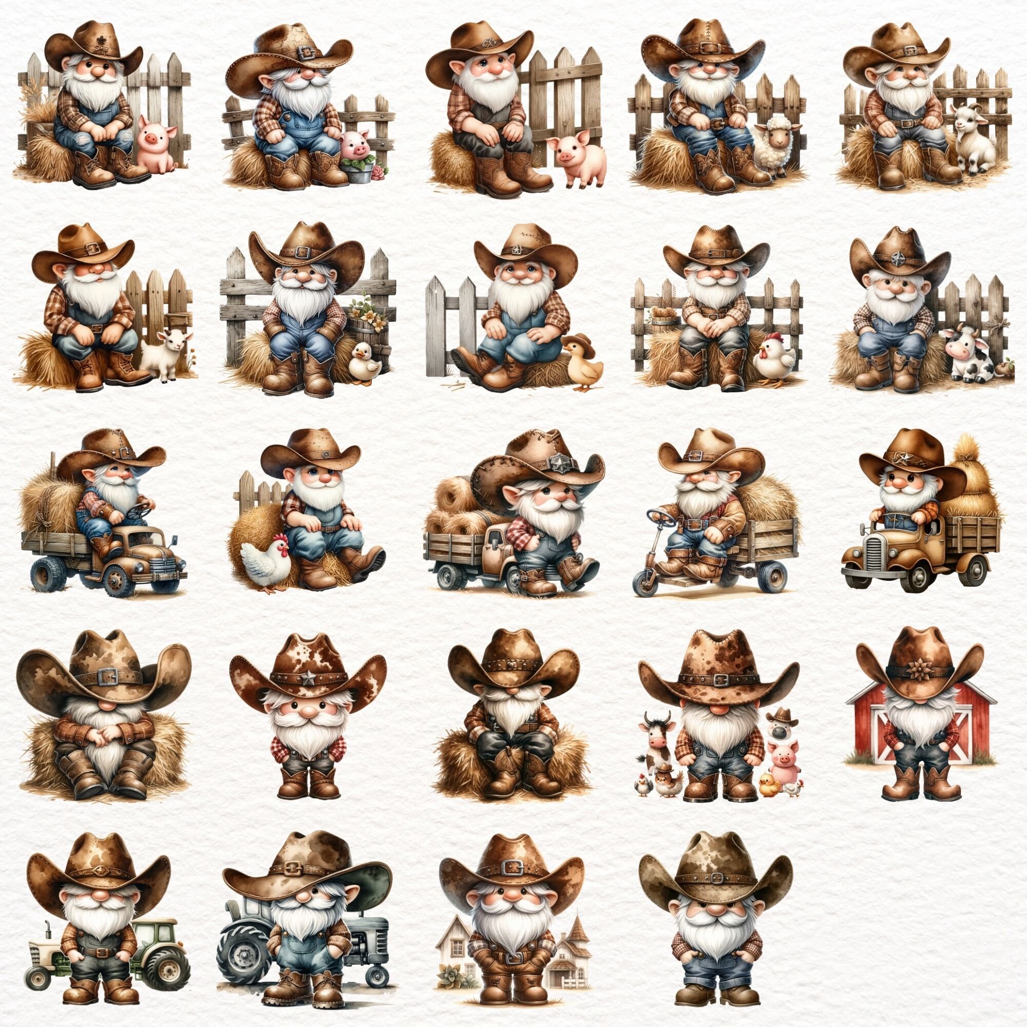 Watercolor Animal Farm Gnome Clipart Png, Animal Farm Gnome, Farmer ...