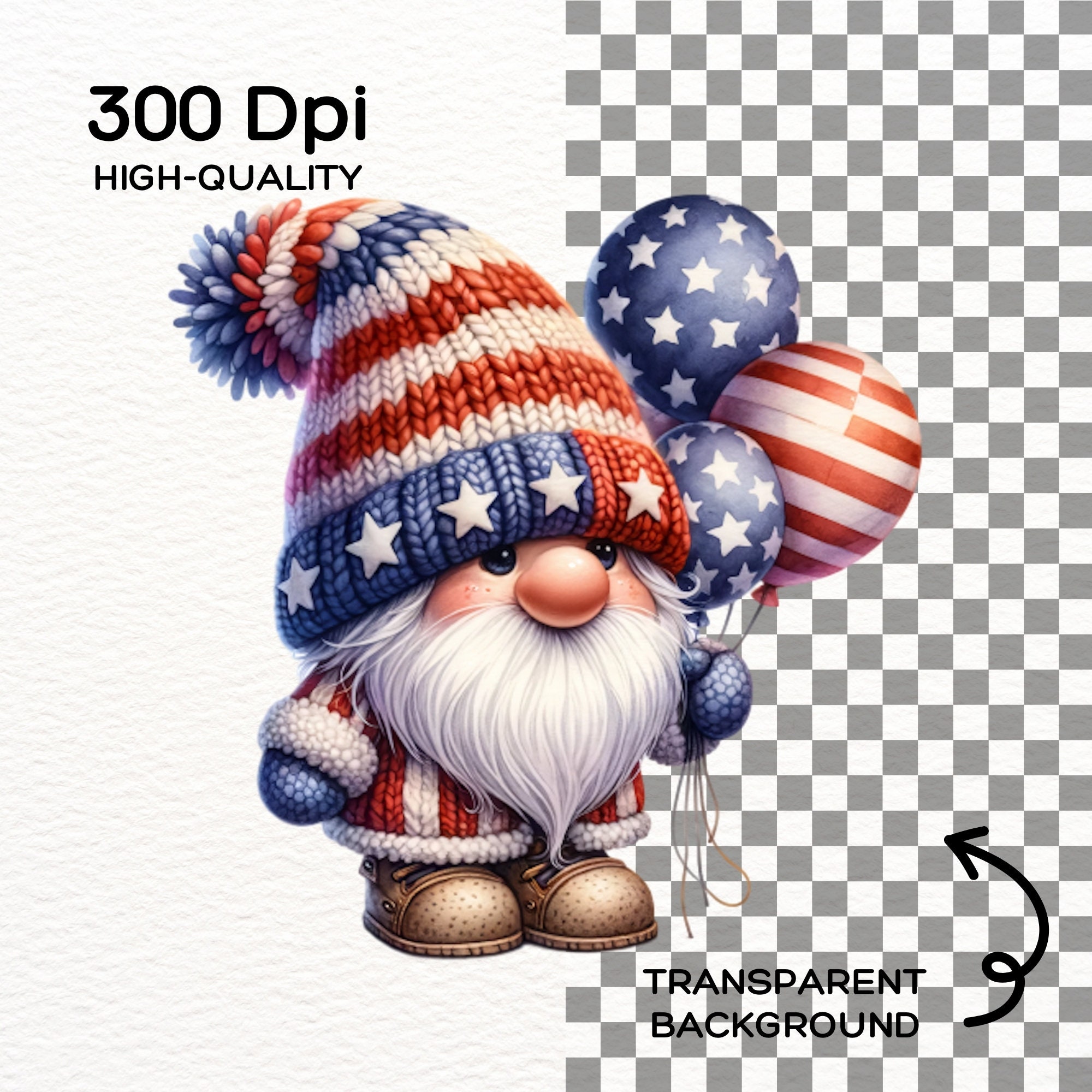 Watercolor Patriotic Gnome Clipart, Memorial Day Gnome Clipart, 4th of ...