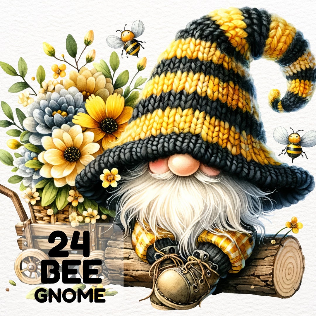 Watercolor Bee Gnomes Clipart, Gnome Bee Clipart, Bee Clipart, Bee ...